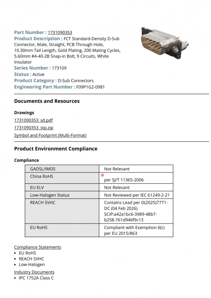 MOLEX 1731090353 technical drawing preview, page 1