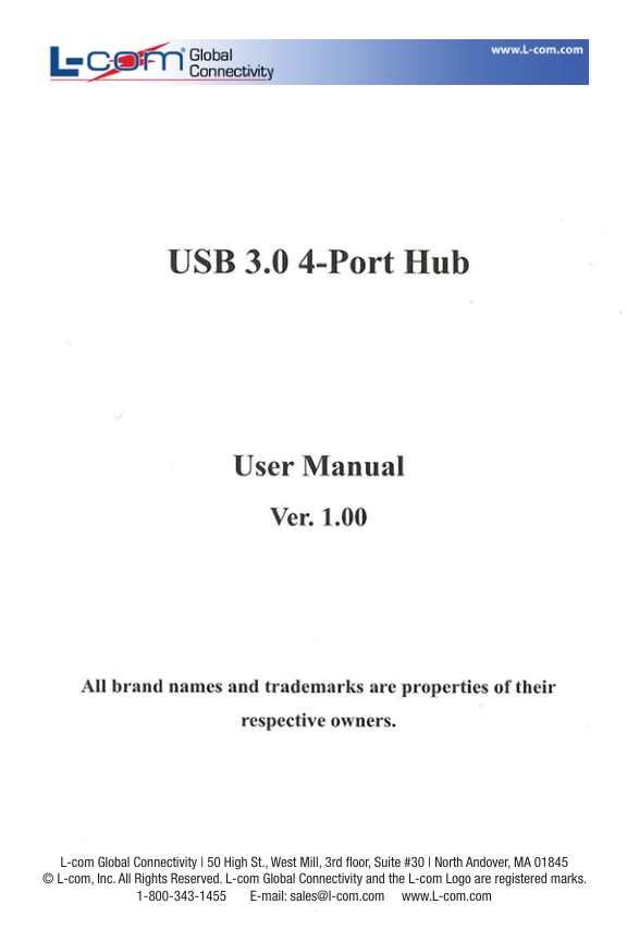 L-com USB-HUB-3.0 manual page 1