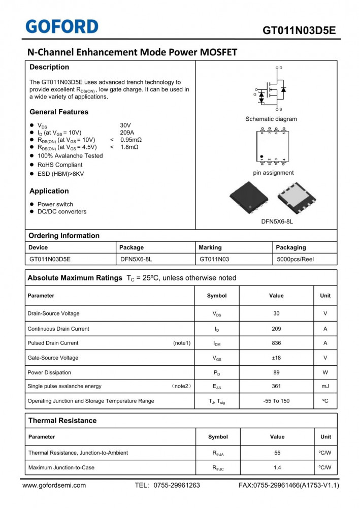 GT011N03D5E datasheet page 1