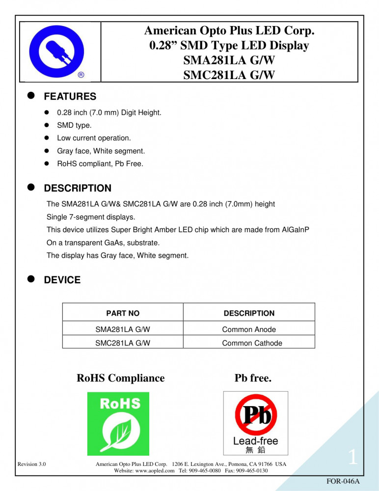 SMC281LA technical document page 1