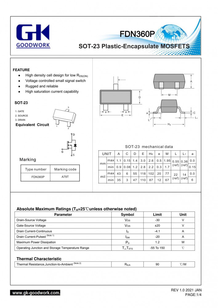 FDN360P-GK datasheet page 1
