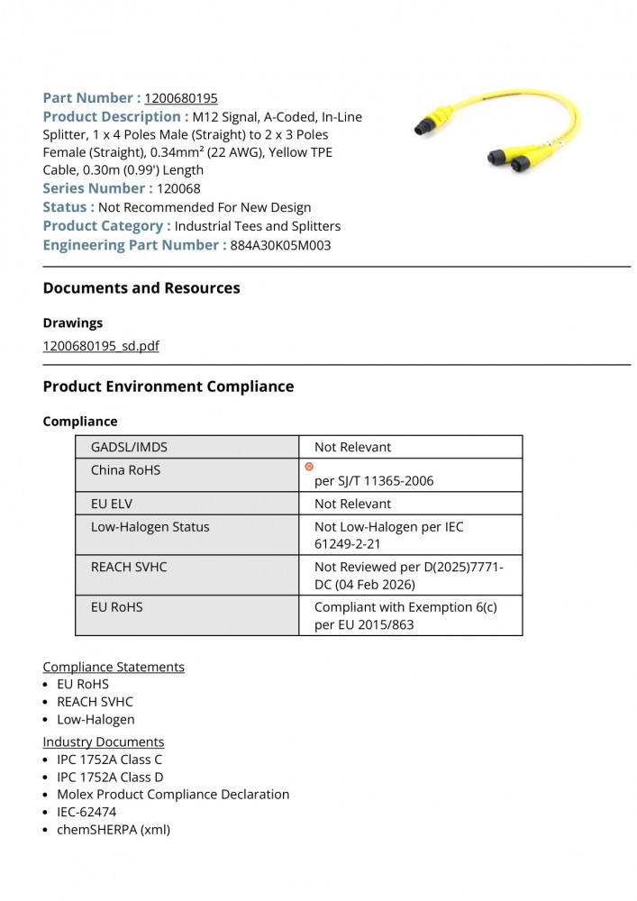 Molex 1200680195 documentation image, page 1