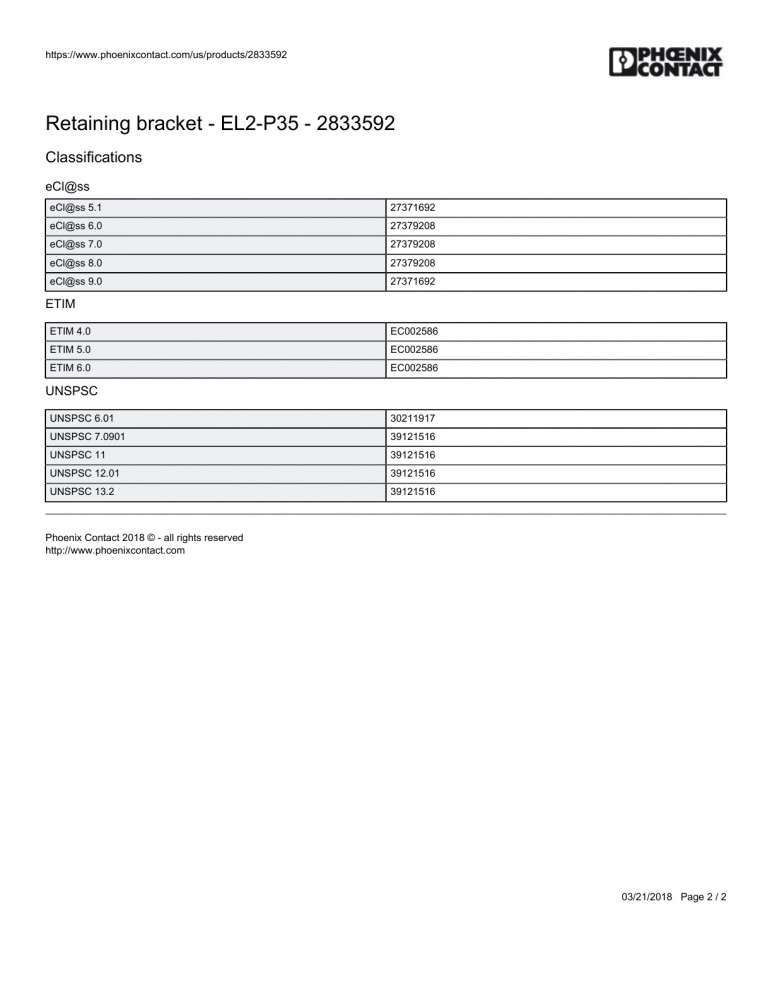 Phoenix Contact EL2-P35 retaining bracket product document page 2