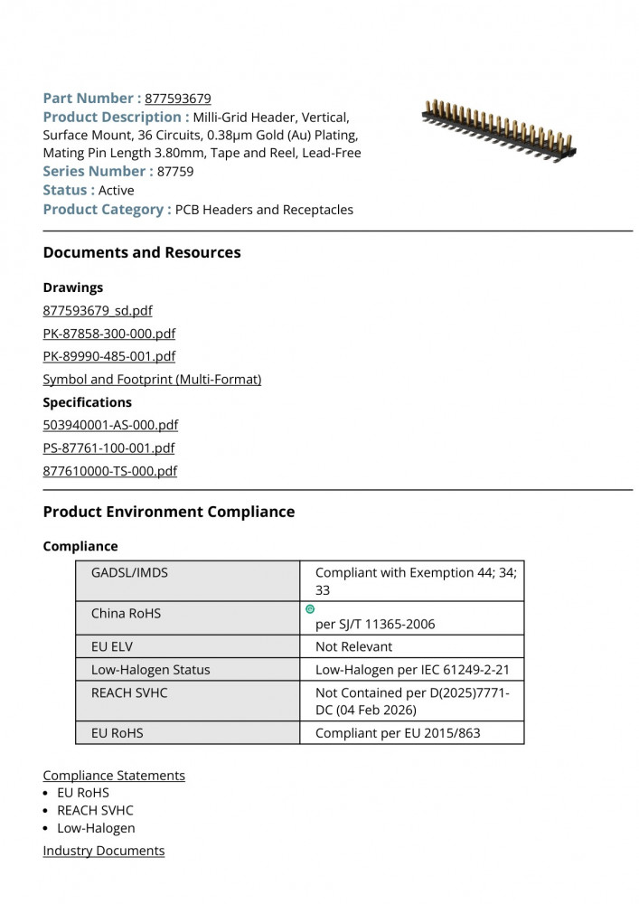 MOLEX 877593679 technical document page 1