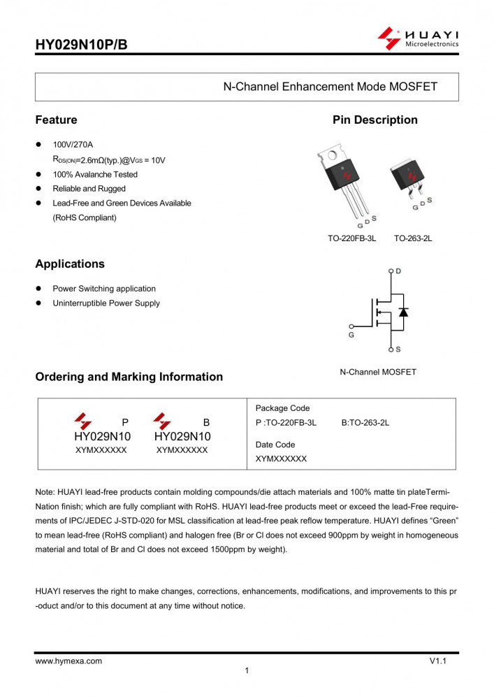 HY029N10B datasheet page 1