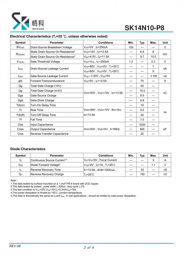 SK14N10-P8 datasheet page 2