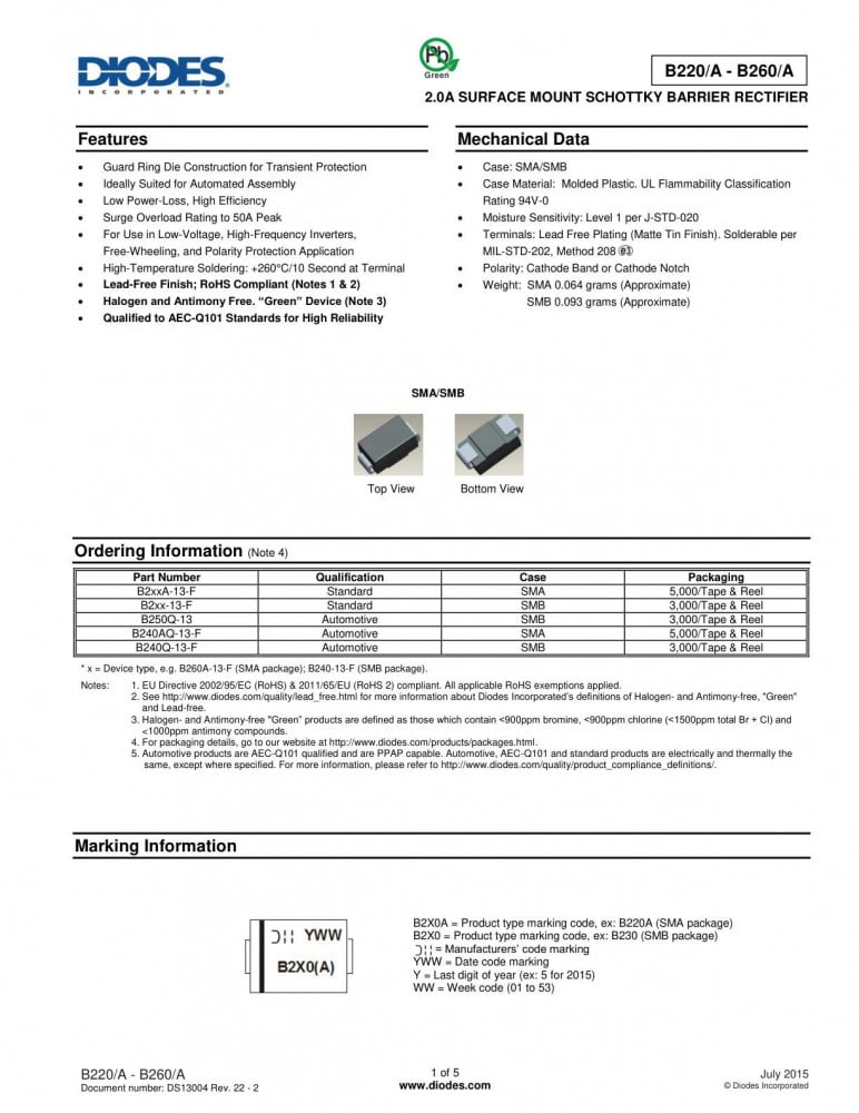 B260A-13-F datasheet page 1