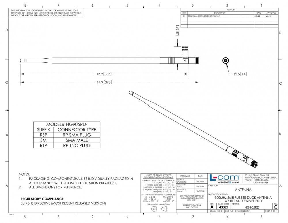 L-com HG905RD technical drawing