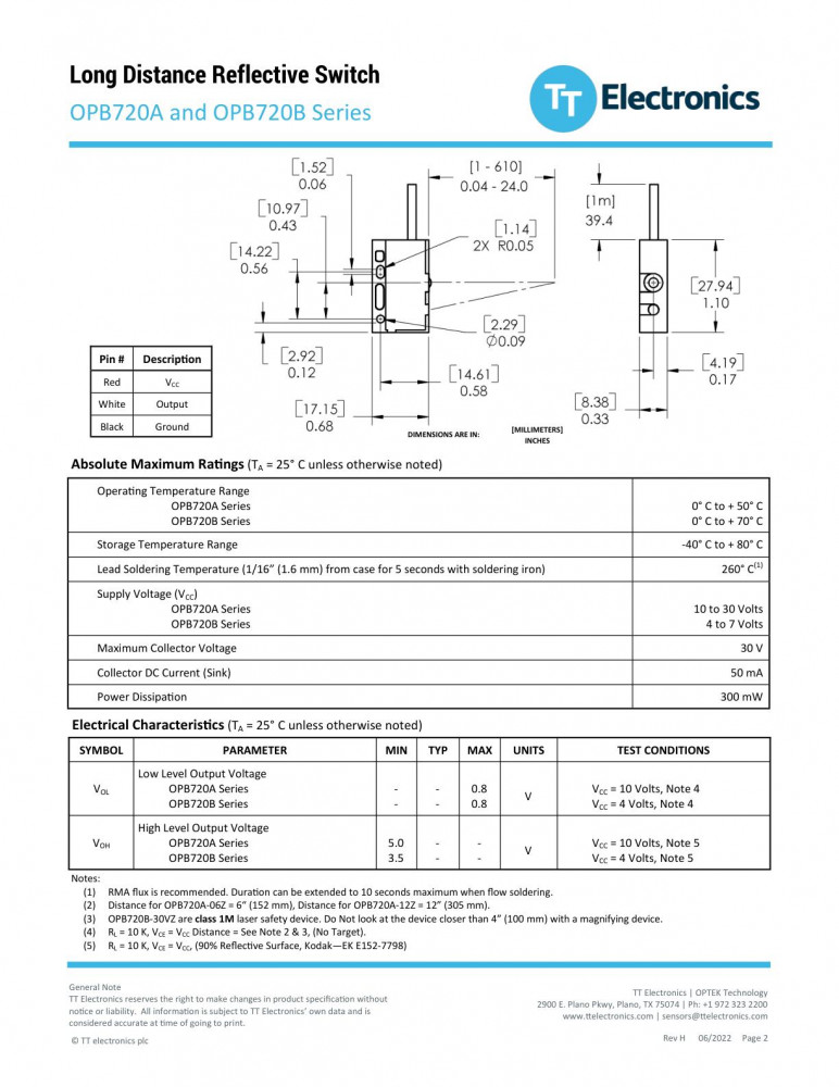 OPB720B-12Z technical document page 2