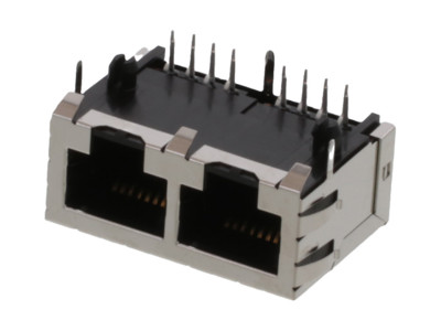 Modular Jack, Right-Angle, LCP, Surface Mount, 6/4, 2 Ports, 1.27µm Gold Plating