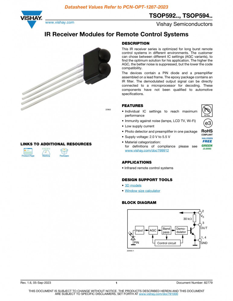 TSOP59236 datasheet page 1