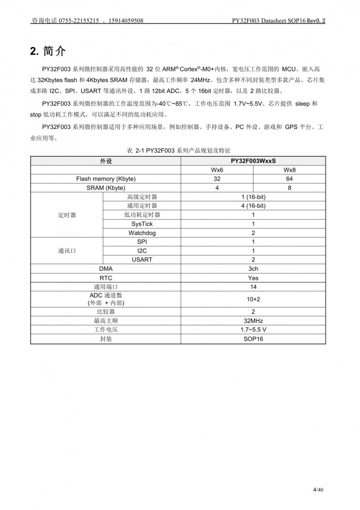 PY32F003W16S6TU datasheet page 4