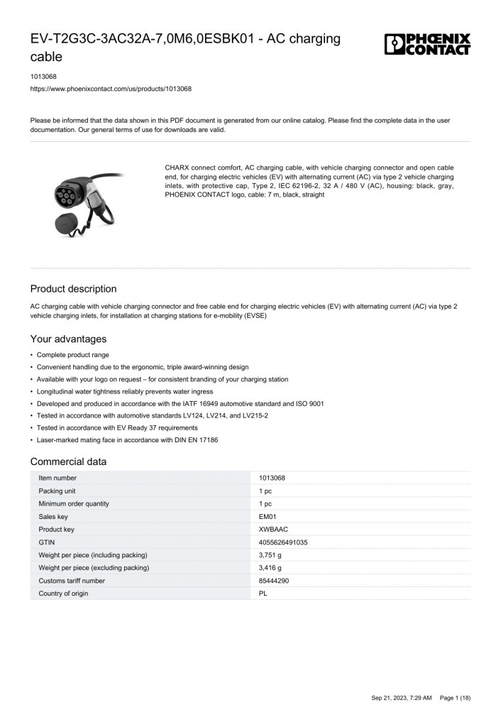 Phoenix Contact 1013068 technical document page 1