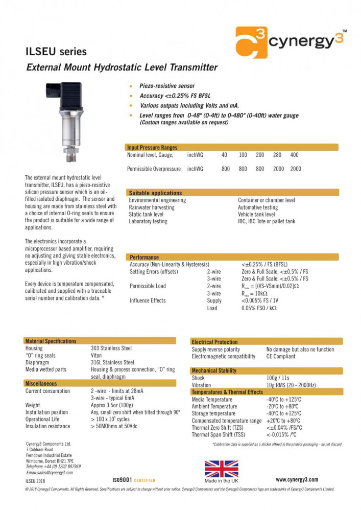 ILSEU external mount hydrostatic level transmitter document page 1