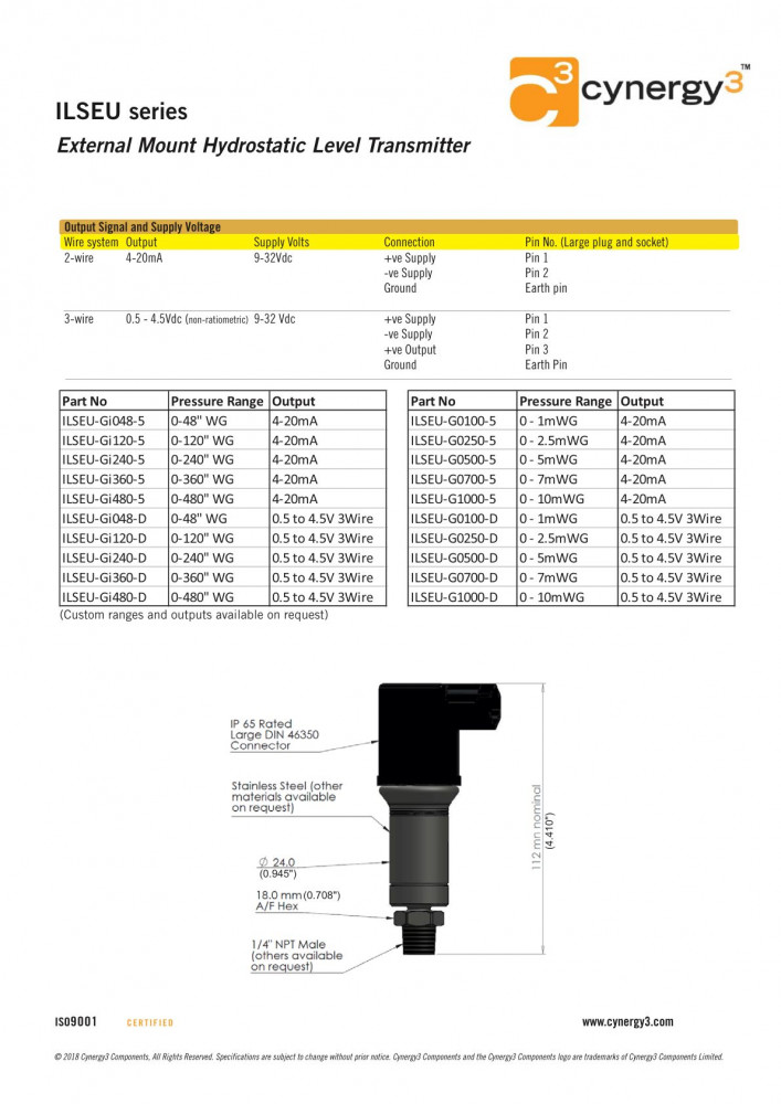 ILSEU external mount hydrostatic level transmitter document page 2
