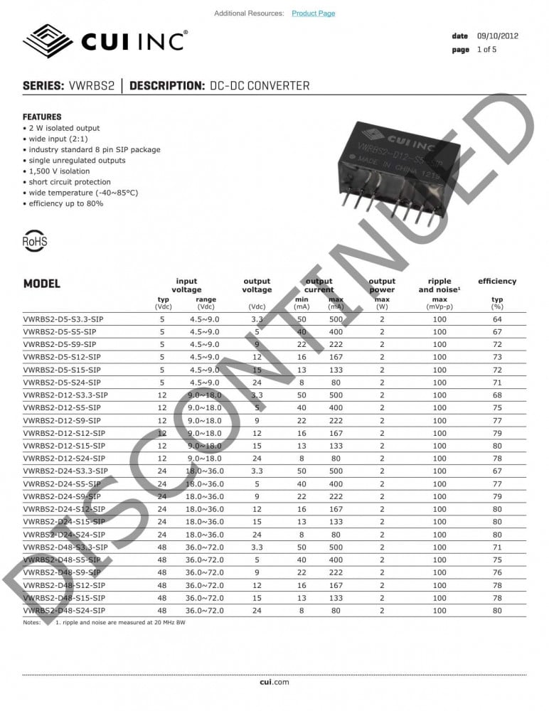 CUI VWRBS2 datasheet page 1