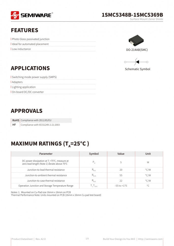 1SMC5357B datasheet page 1