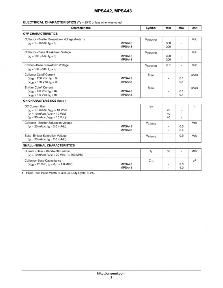 MPSA42 datasheet page 3