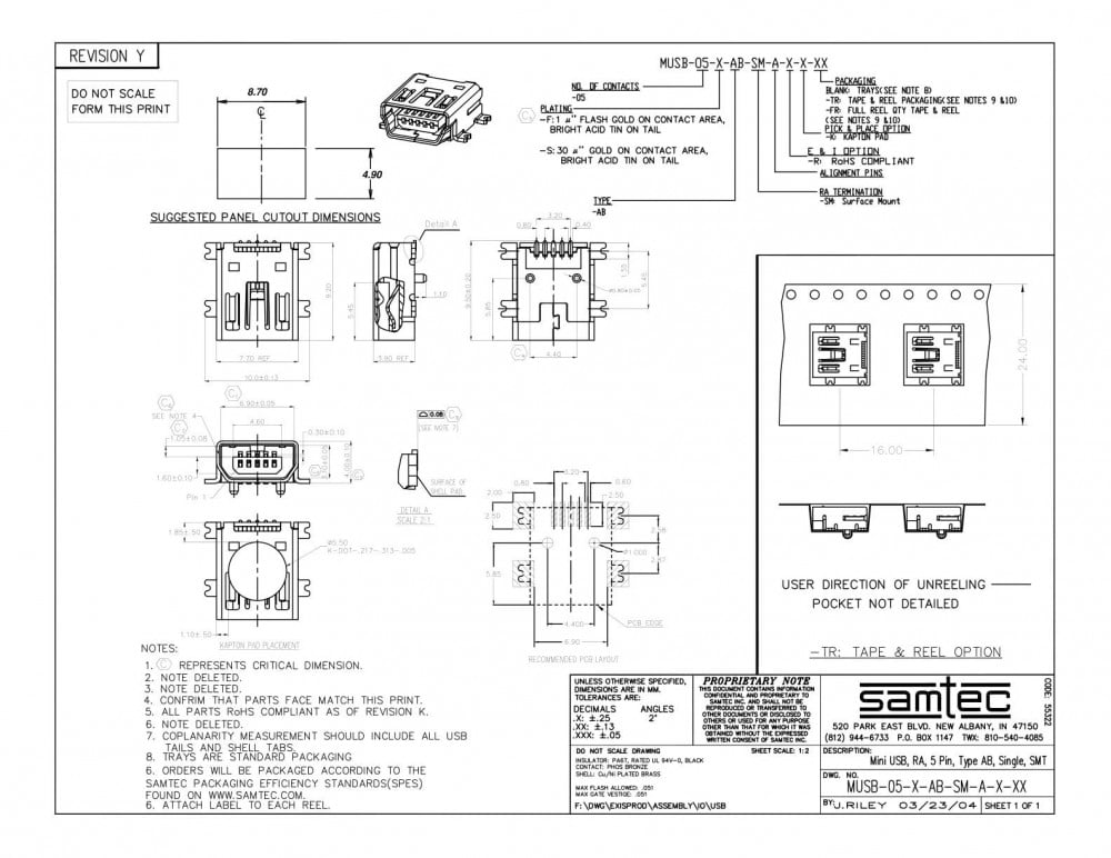 Samtec MUSB-05-F-AB-SM-A-R-TR technical document preview