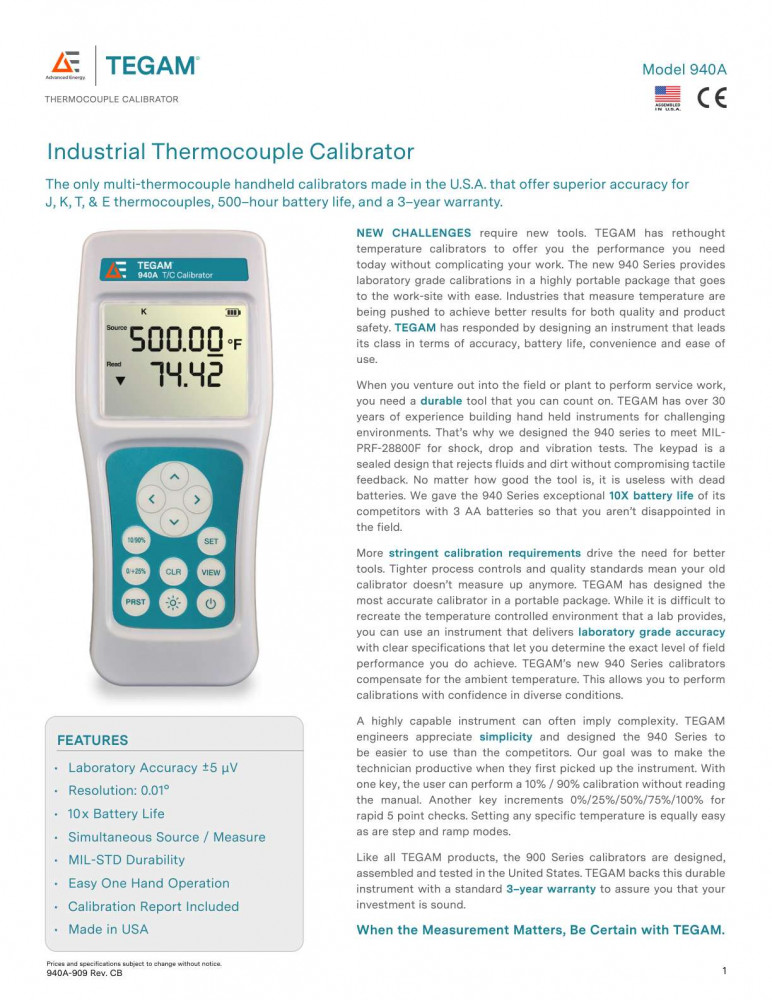 940A product document page 1