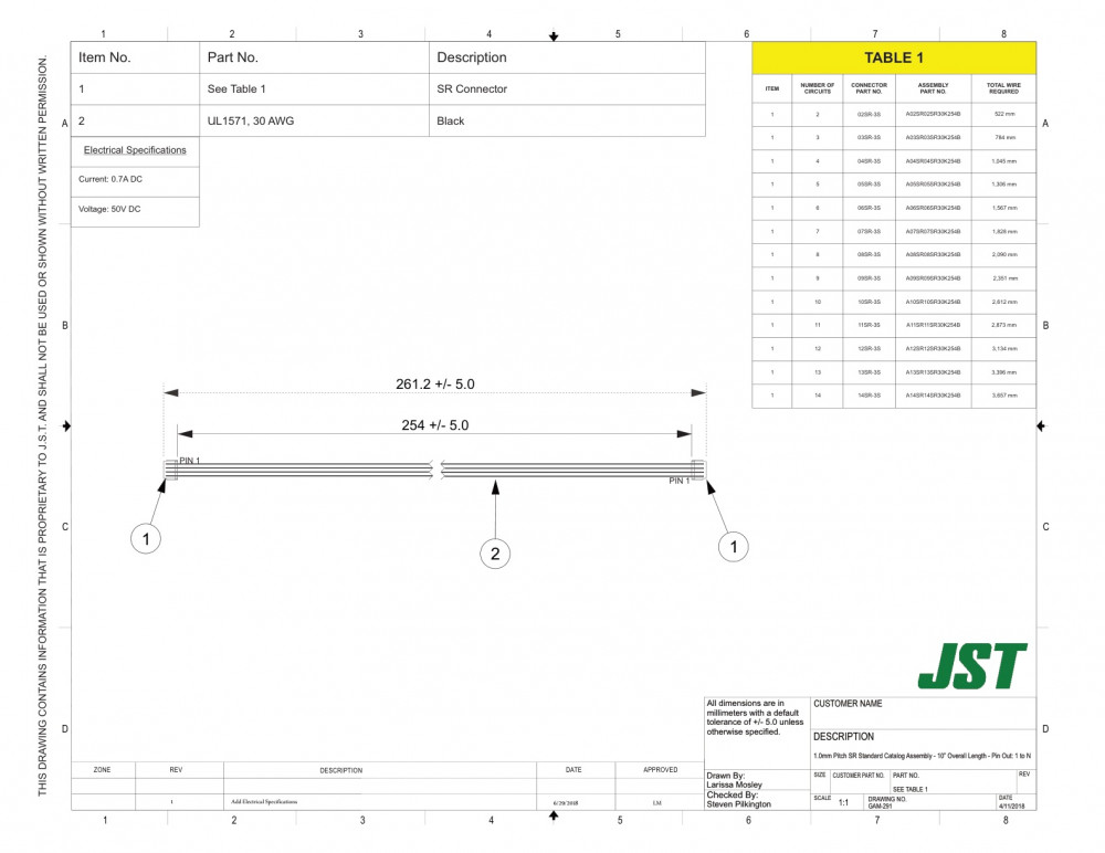 JST SR connector assembly technical document