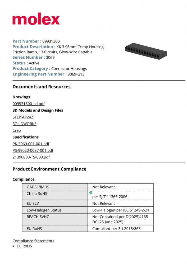 MOLEX KK 508 product specification page 1