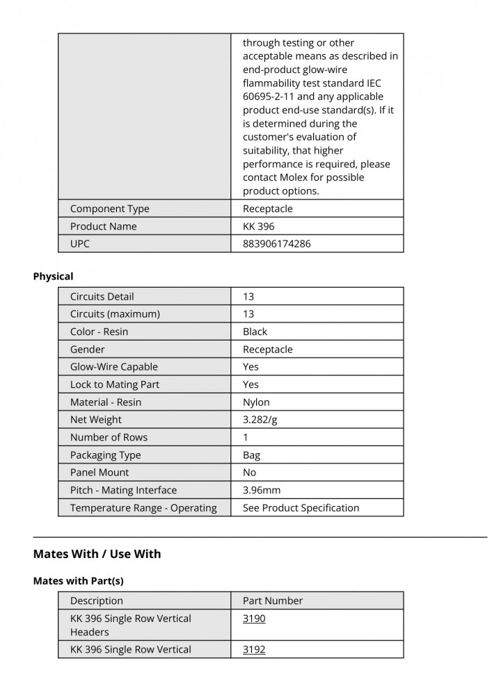MOLEX KK 508 product specification page 3