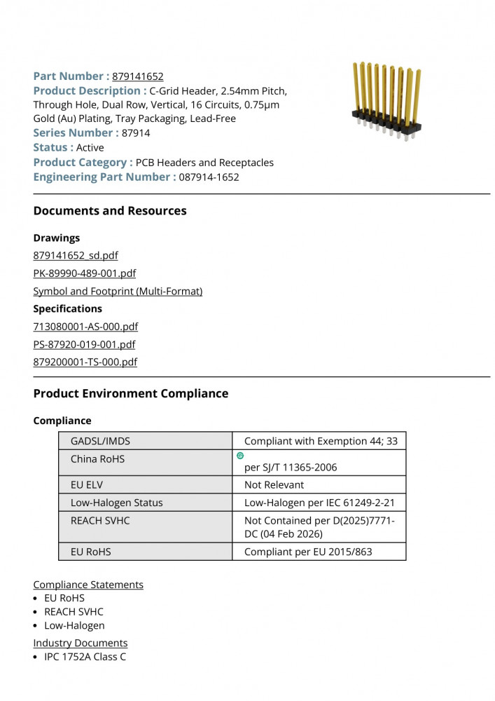 MOLEX 879141652 technical document preview, page 1