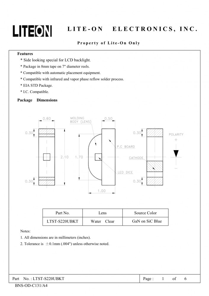 LTST-S220UBKT datasheet page 1