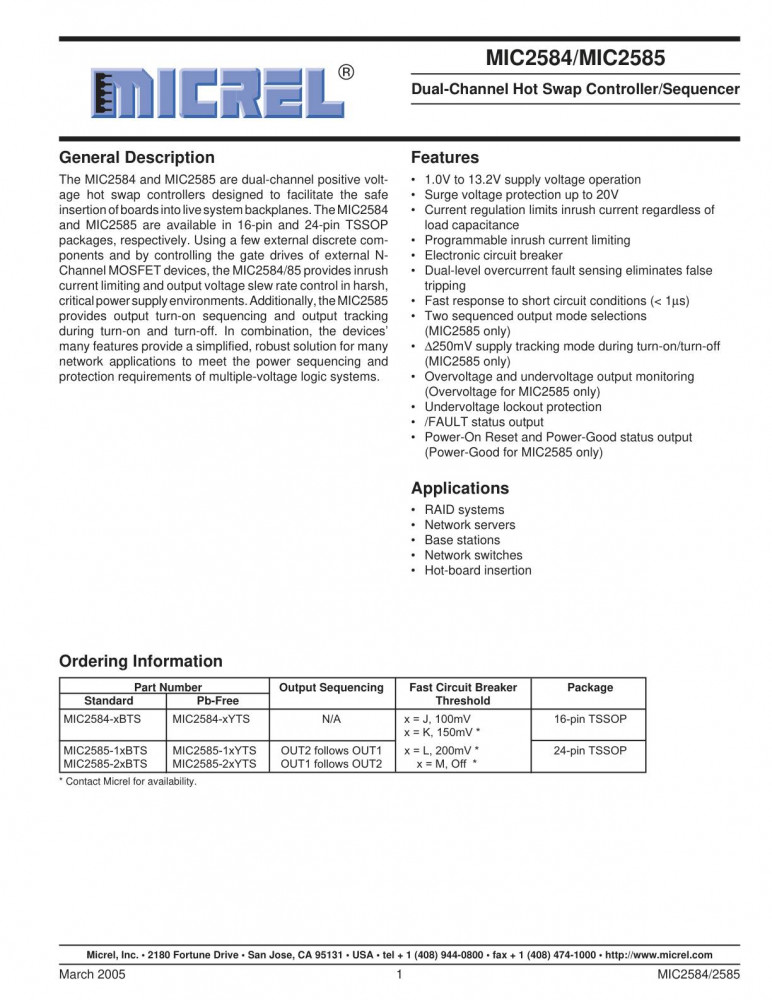 MIC2585 datasheet page 1