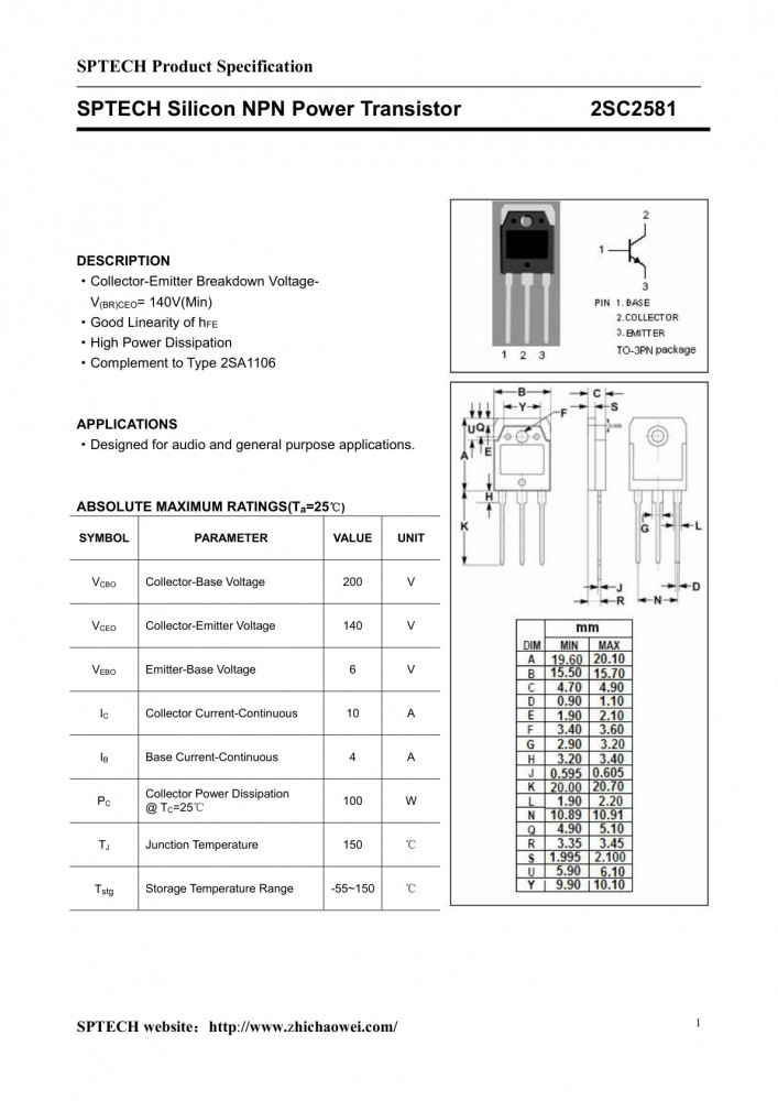2SC2581 SPTECH datasheet page 1
