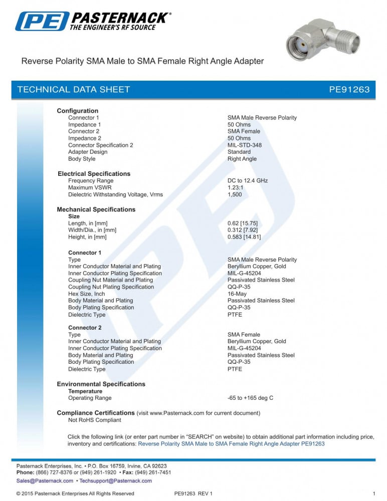 PE91263 technical datasheet page 1