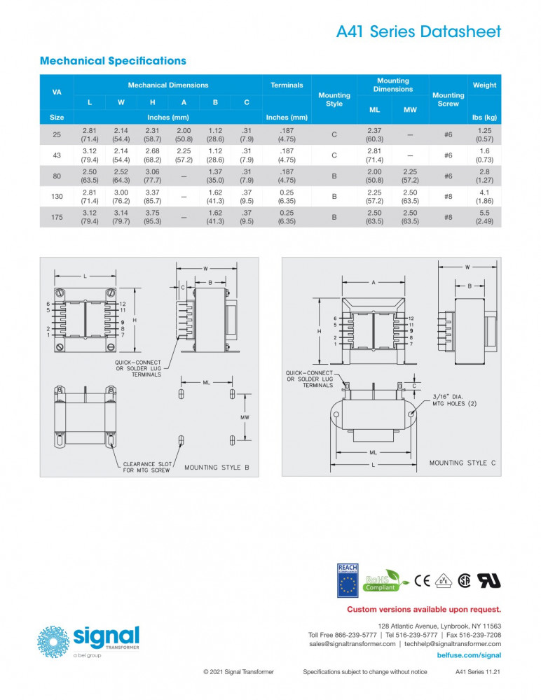 Bel Fuse A41 Series transformer datasheet page 3