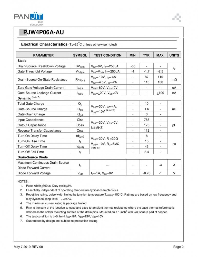 PJW4P06A-AU datasheet page 2