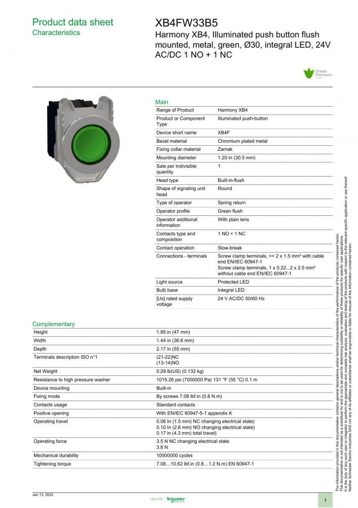 XB4FW33B5 technical document page 1