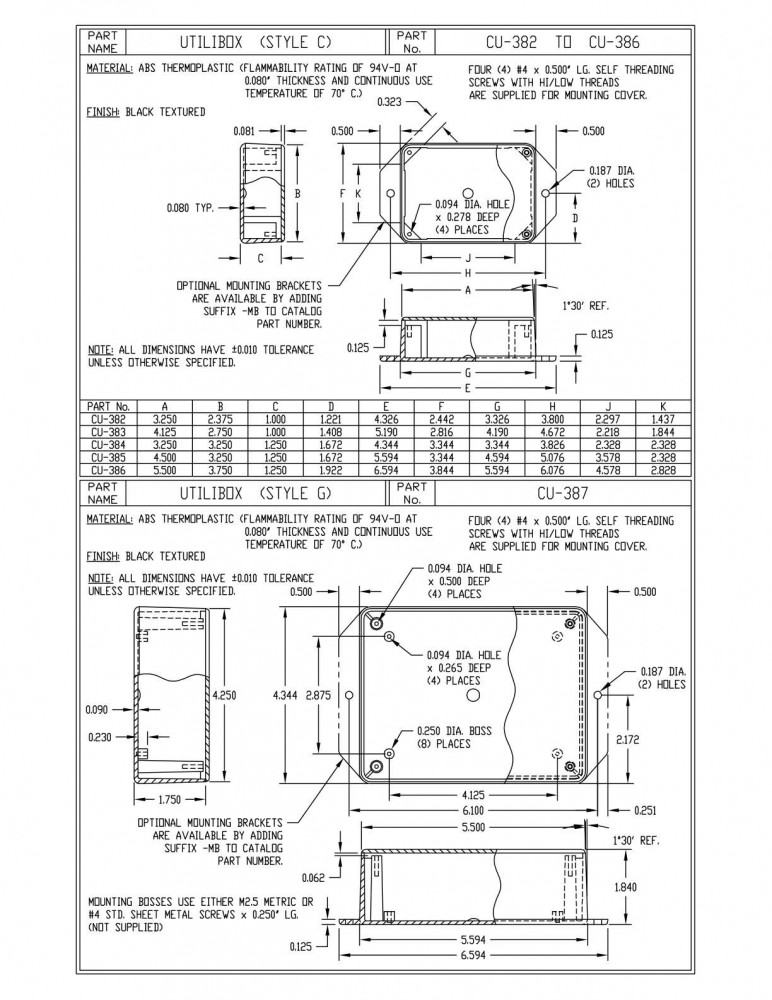 CU-387 Utilibox Style G technical drawing page