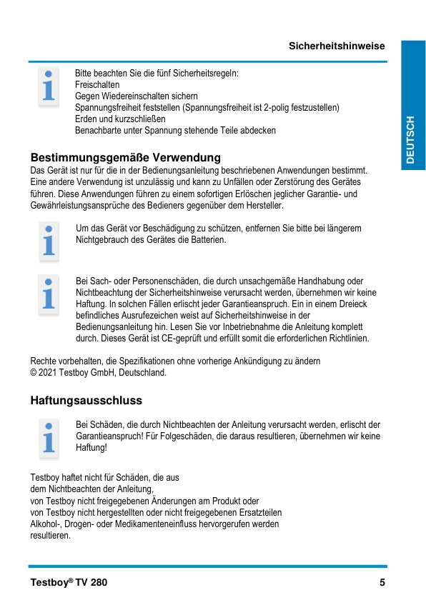 TESTBOY TV 280 document preview, page 5