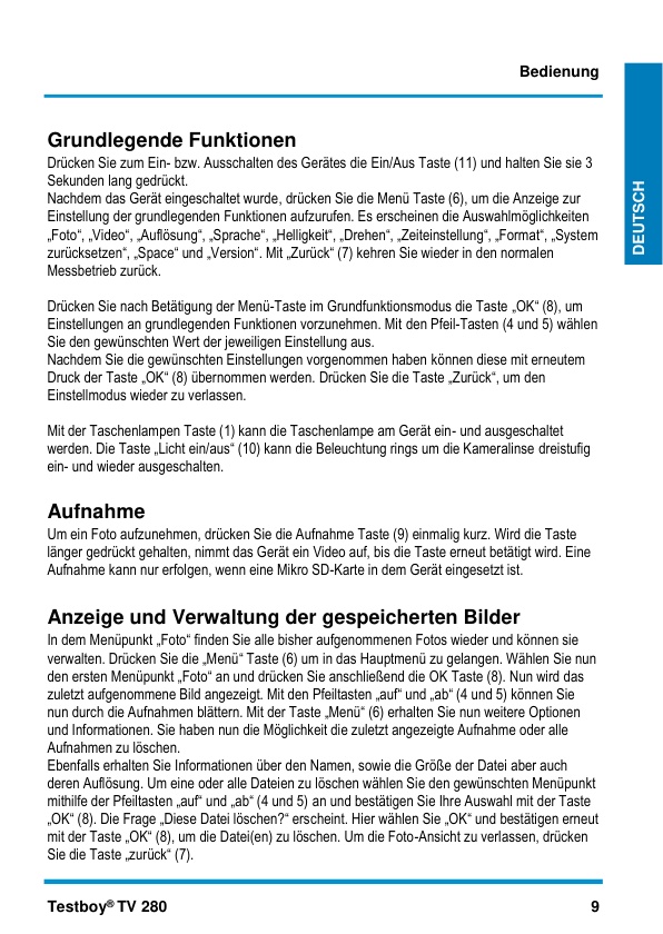 TESTBOY TV 280 document preview, page 9