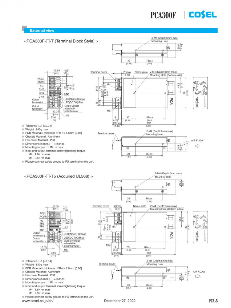Cosel PCA series document page 5