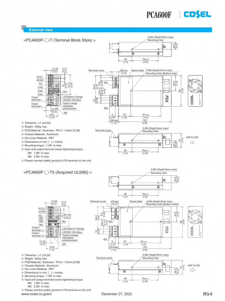 Cosel PCA series document page 9