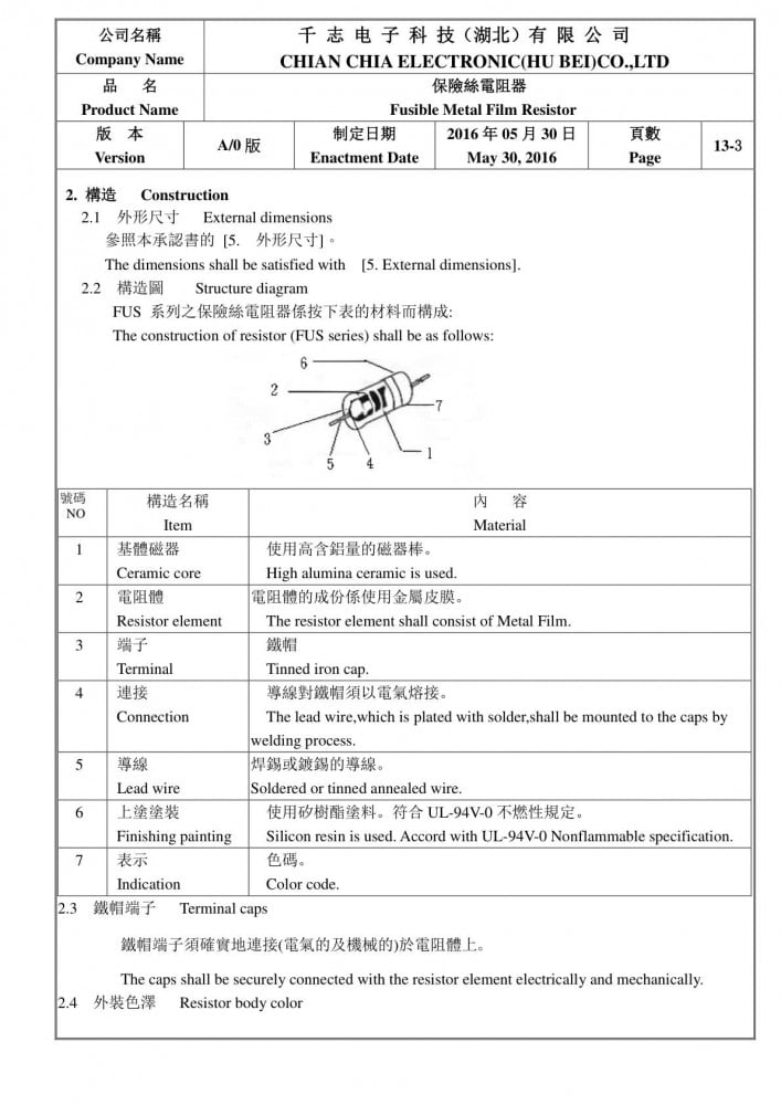 CCO fusible metal film resistor document page 4