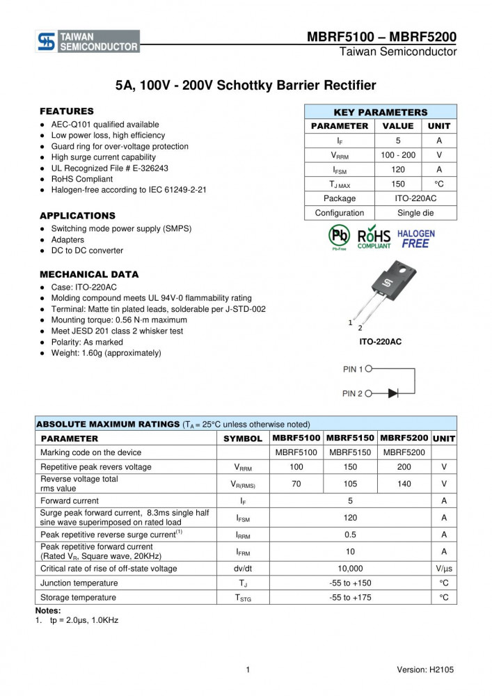 MBRF5150 datasheet page 1