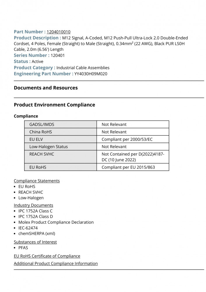 Molex product specification, document page image 1