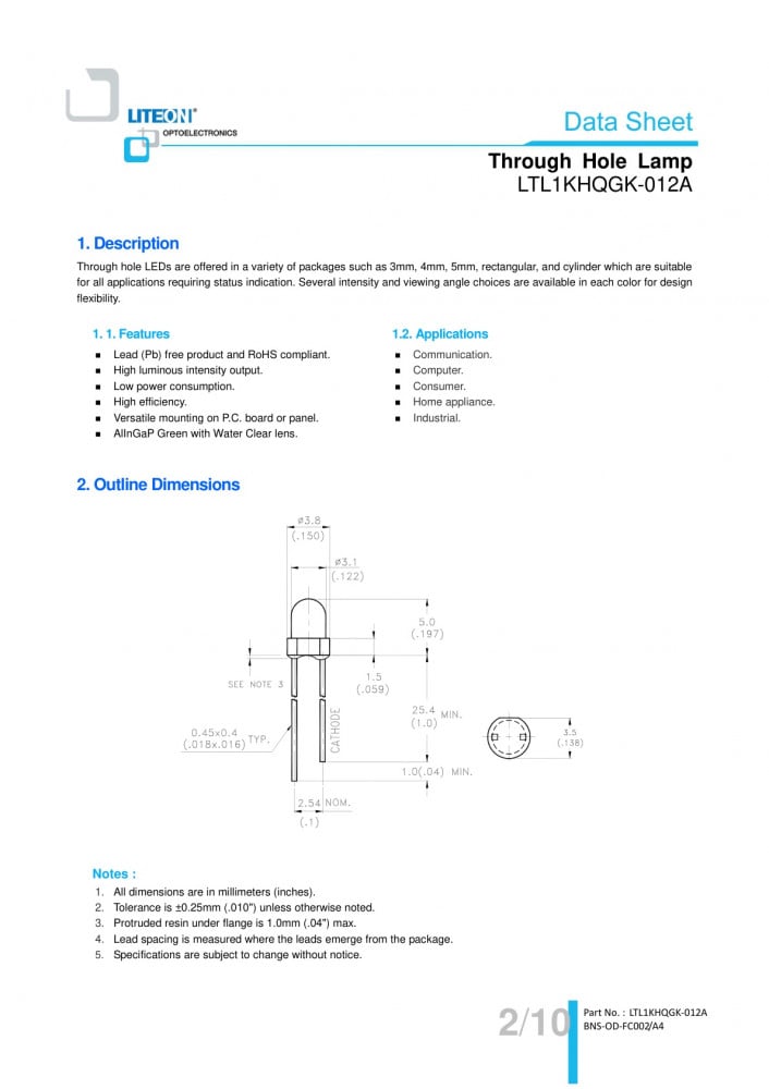 LTL1KHQGK-012A datasheet page 3