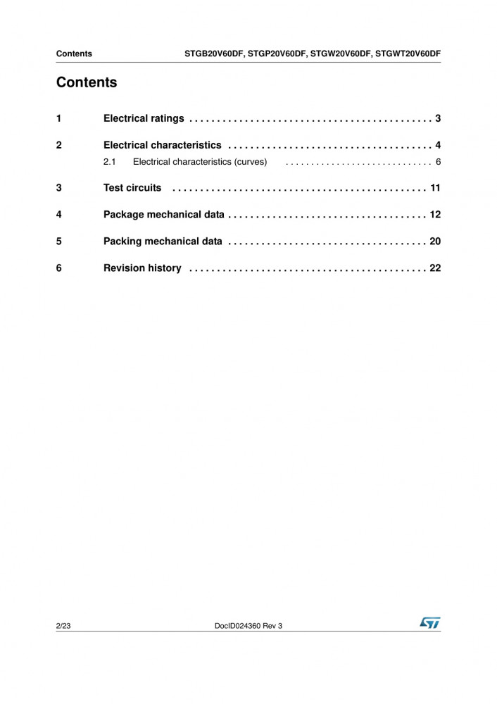 STGW20V60DF datasheet page 2