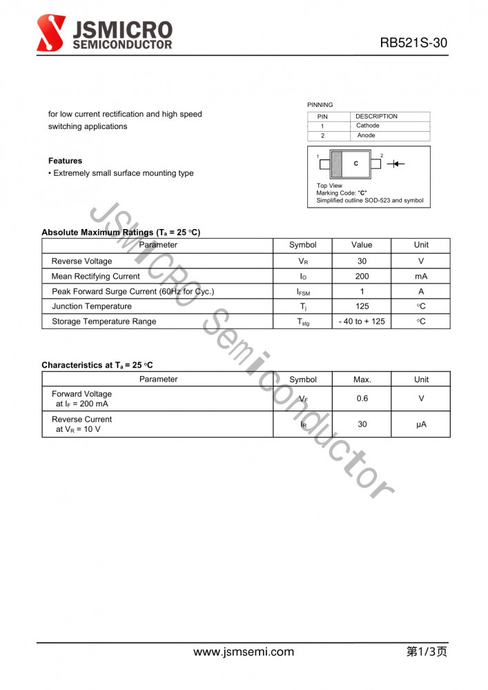 RB521S-30 datasheet page 1