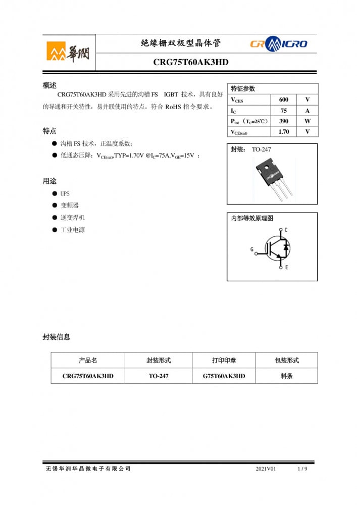 CRG75T60AK3HD datasheet page 1