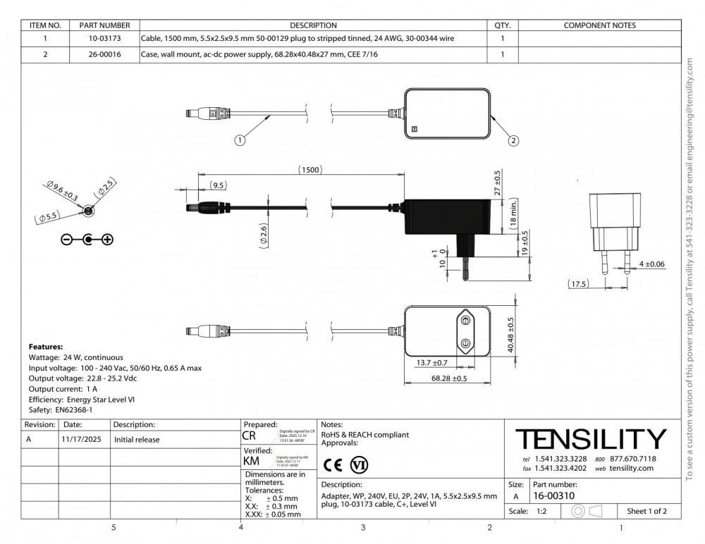 Tensility International 16-00310 technical document page 1