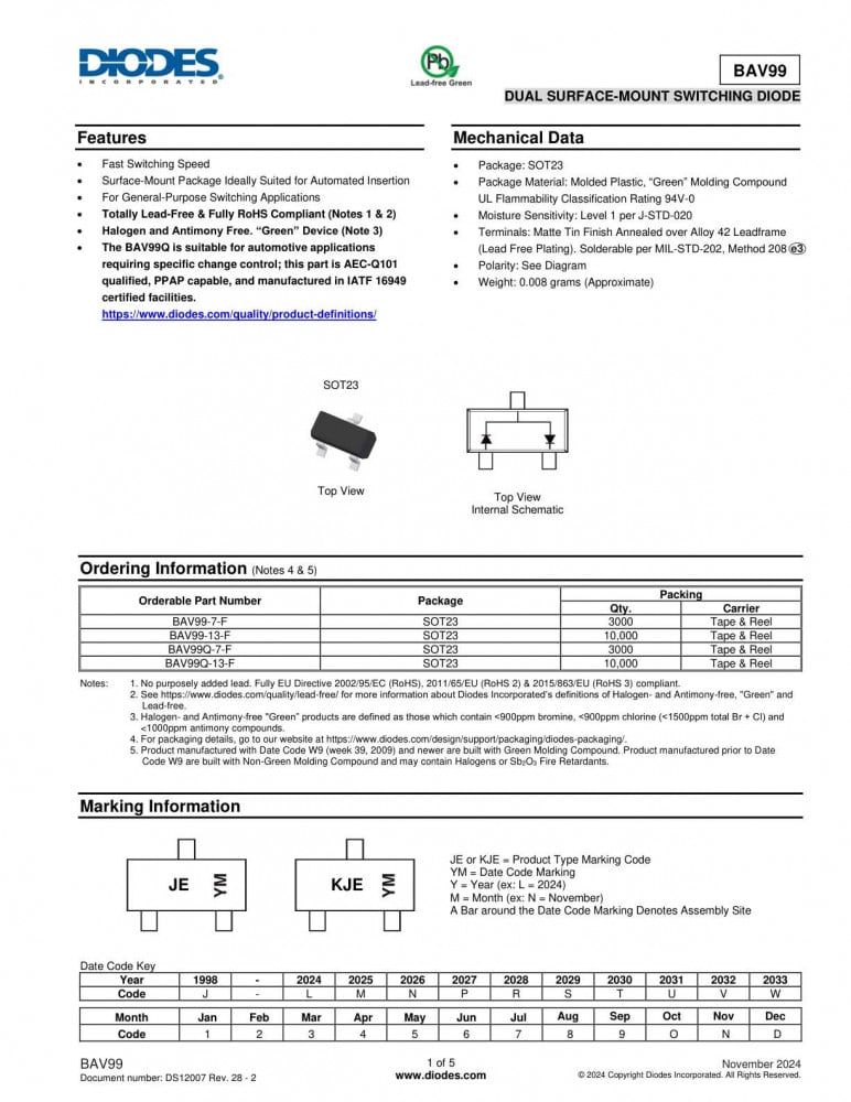 BAV99Q-7-F datasheet page 1