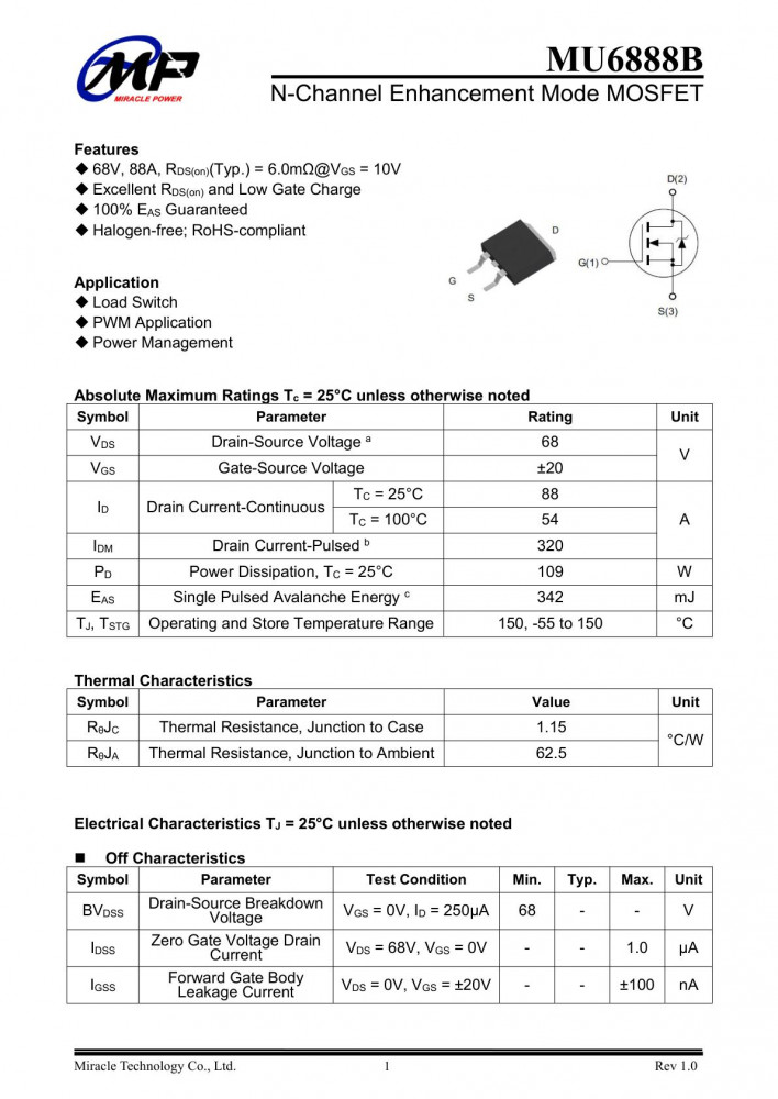 MU6888B datasheet page 1